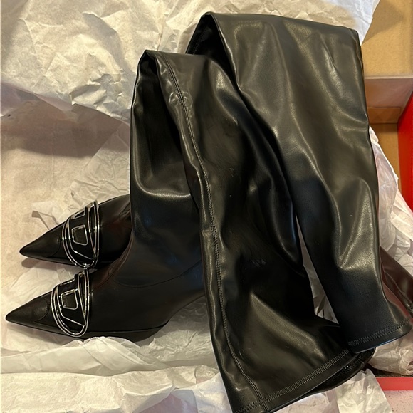 Diesel | Shoes | Diesel Leather Logoplaque Overknee Bootblack Pointed ...